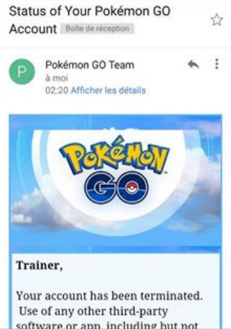 Email ban "Status of your pokemon Go Account"